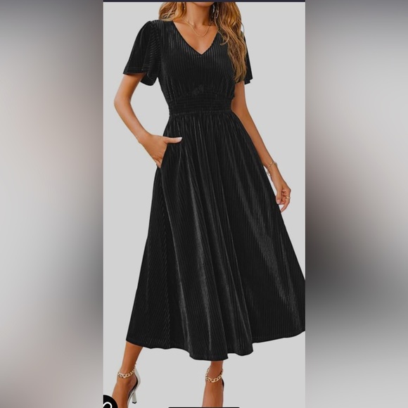 Merokeety | Dresses | Merokeety Short Sleeve V Neck Velvet Maxi Dress ...